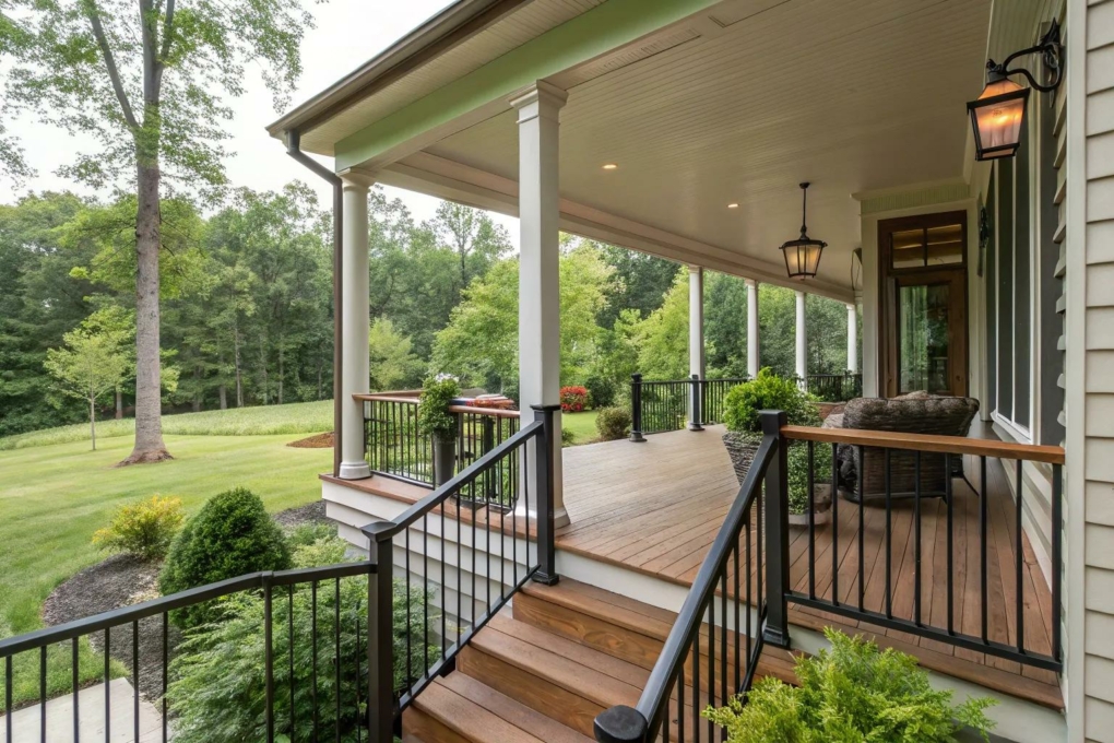 17+ Stylish Wood Front Porch Railing Ideas