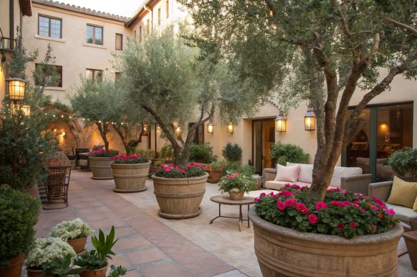 18+ Inspiring Courtyard Olive Tree Pot Ideas