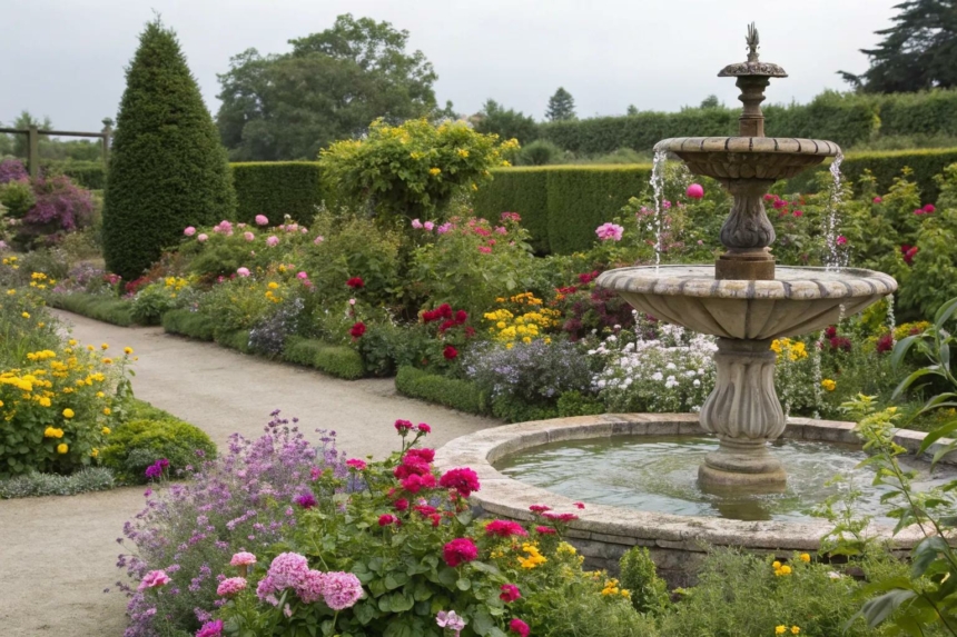 20+ Charming Fountain with Flowers Ideas