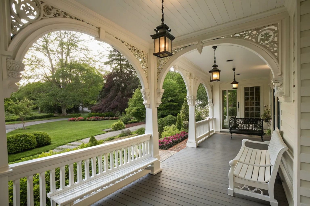 17+ Stylish Wood Front Porch Railing Ideas