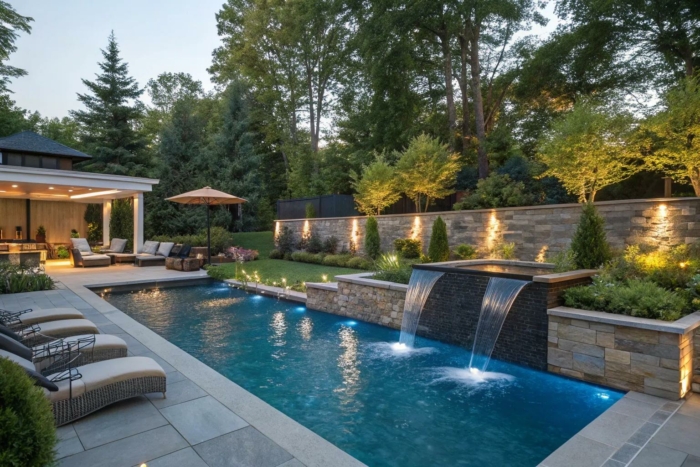 12+ Stylish Modern Pool Water Features Ideas