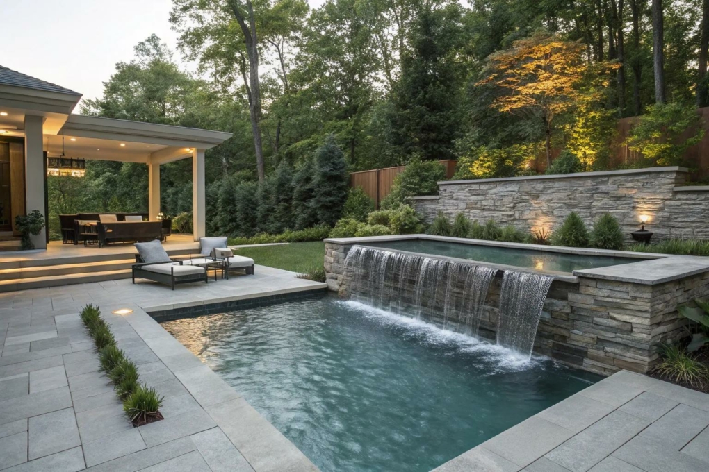 17+ Inspiring Modern Pool Waterfall Ideas