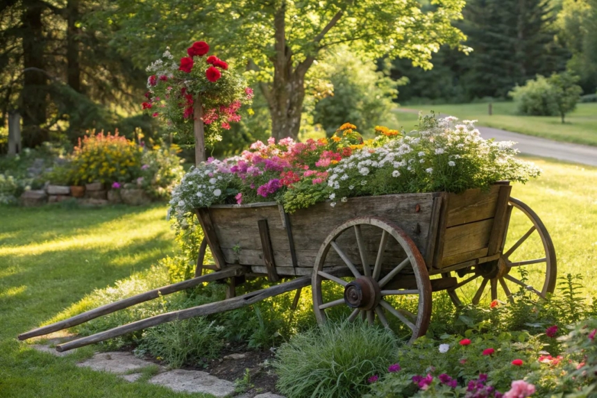 20+ Creative Tipped Wheelbarrow Planter Ideas