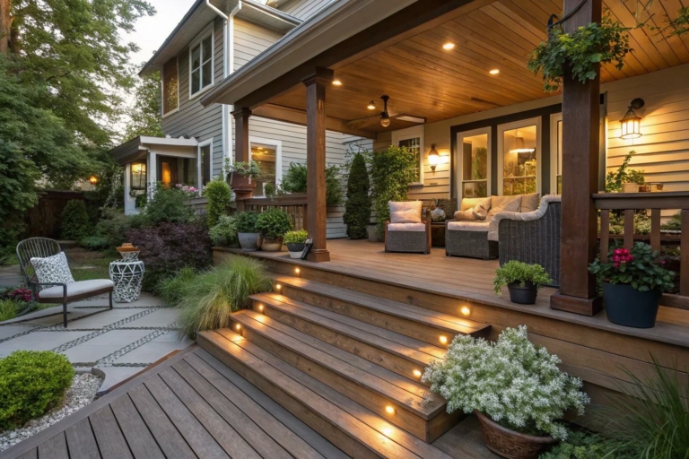 19+ Charming Wooden Front Porch Steps Designs