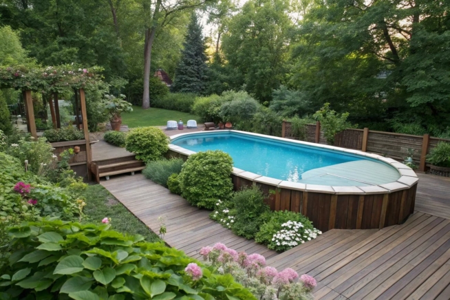 13+ Inspiring Backyard Pool with Swim-Up Bar Ideas