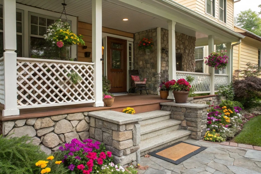 17+ Stylish Wood Front Porch Railing Ideas