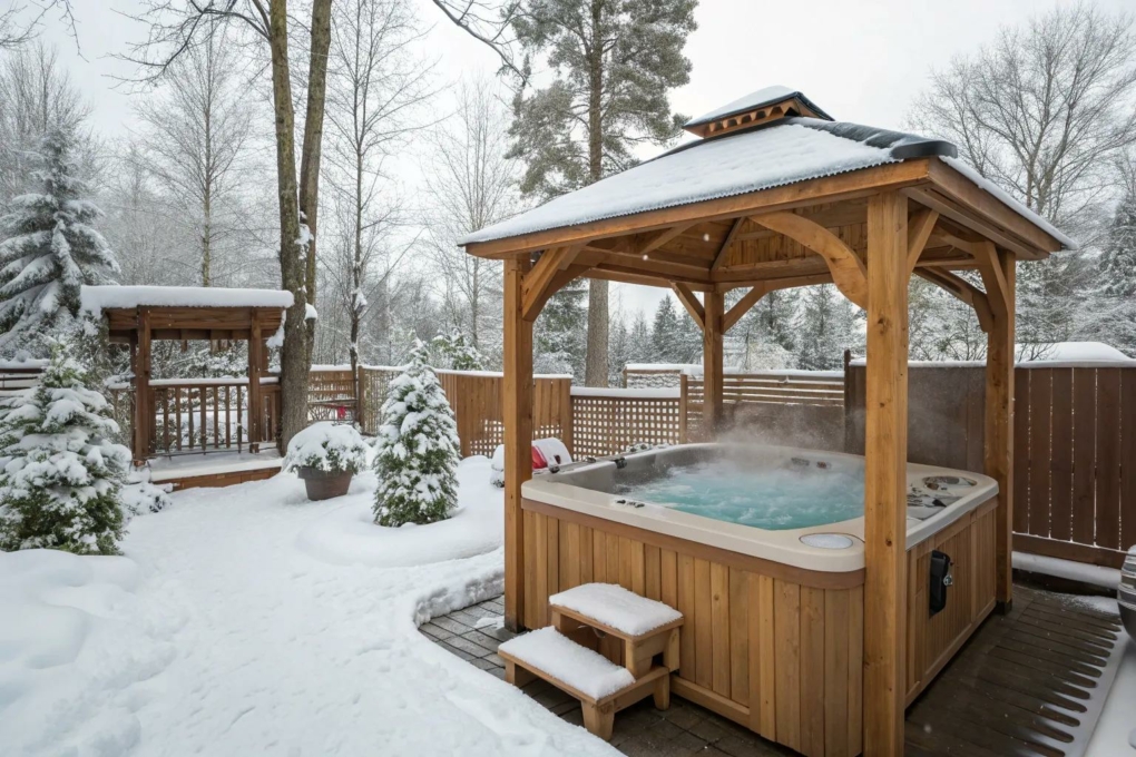 17+ Cozy Hot Tub Enclosure Ideas for Winter
