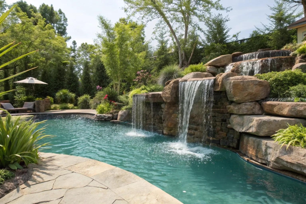 17+ Inspiring Modern Pool Waterfall Ideas