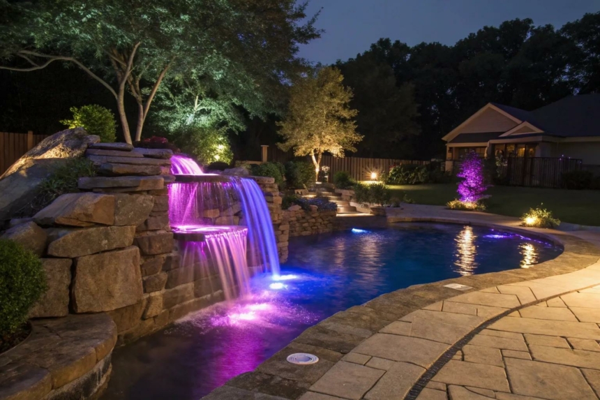 17+ Inspiring Modern Pool Waterfall Ideas