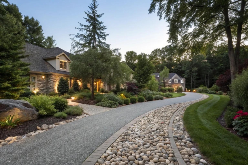 21+ Inspiring River Rock Driveway Border Ideas