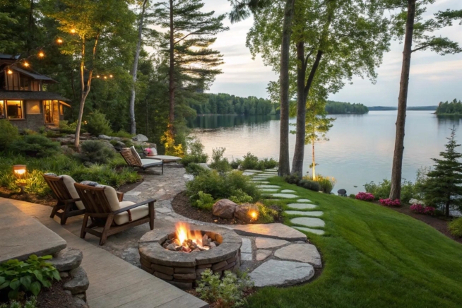 14+ Inspiring Backyard Lakefront Landscaping Ideas