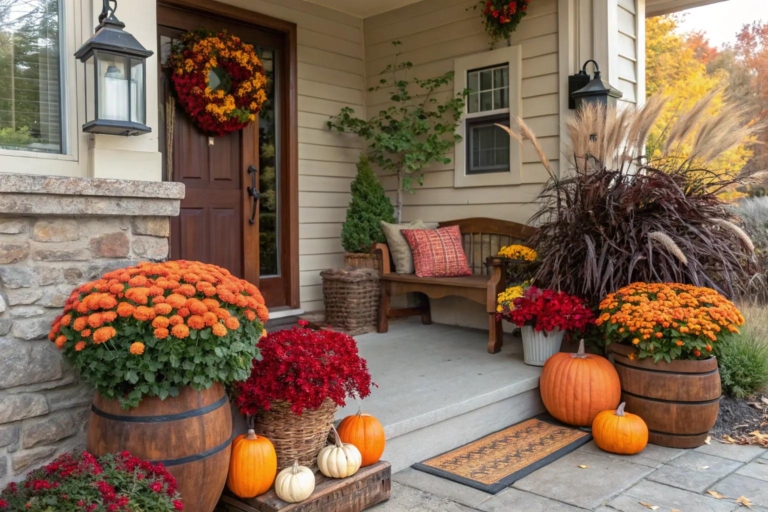 17+ Creative Front Porch Fall Planter Ideas