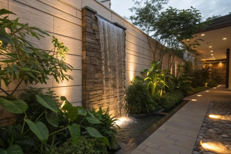 18+ Stunning Outdoor Wall Waterfall Design Ideas