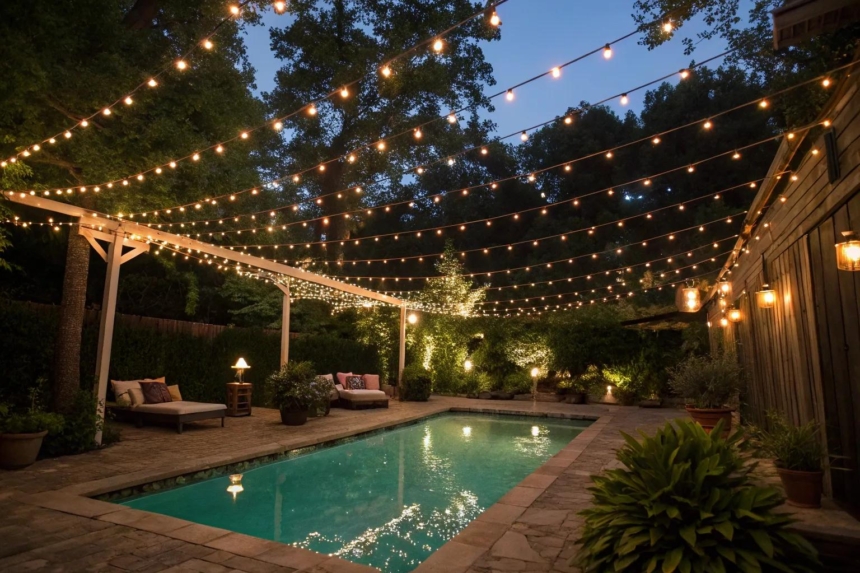 12+ Stunning String Lights Over Pool Ideas