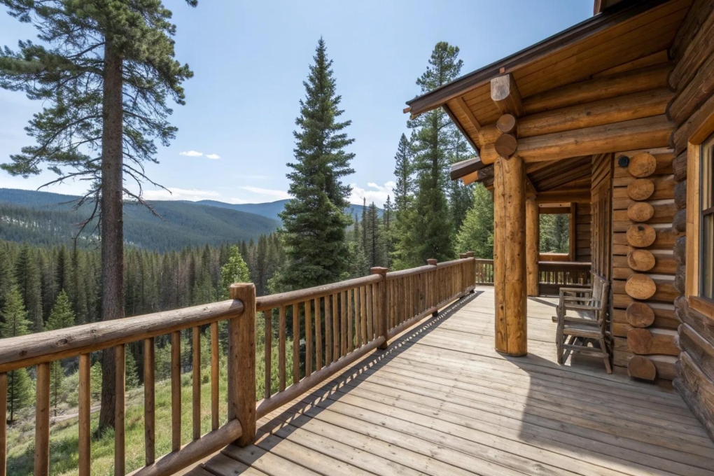 16+ Inspiring Log Cabin Deck Railing Ideas
