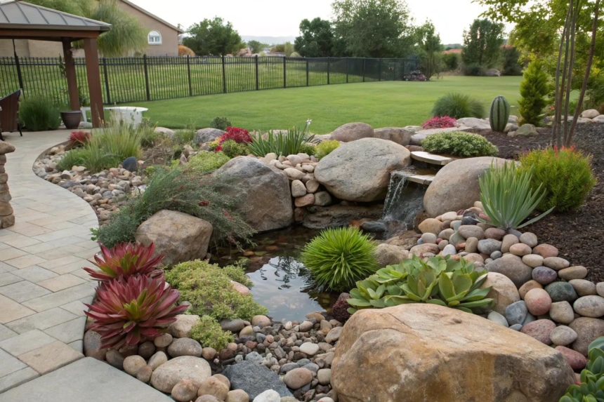 17+ Inspiring Rock Garden with Potted Plants Ideas