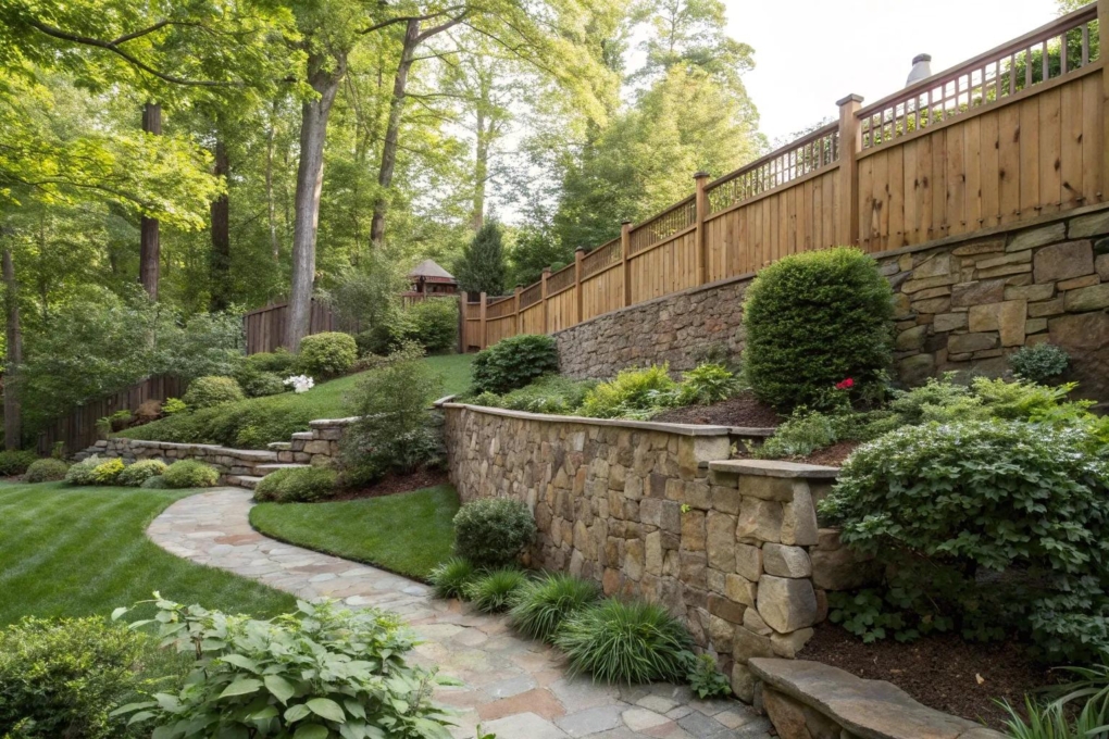21+ Inspiring Stone Wall with Fence Ideas