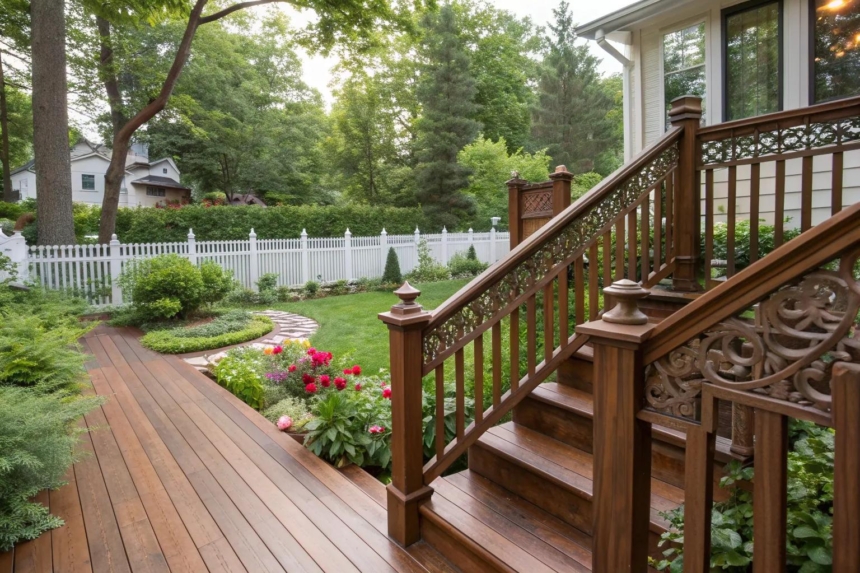 19+ Stylish Wood Deck Stair Railing Ideas