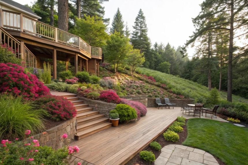 15+ Creative Hillside Sloped Backyard Deck Ideas