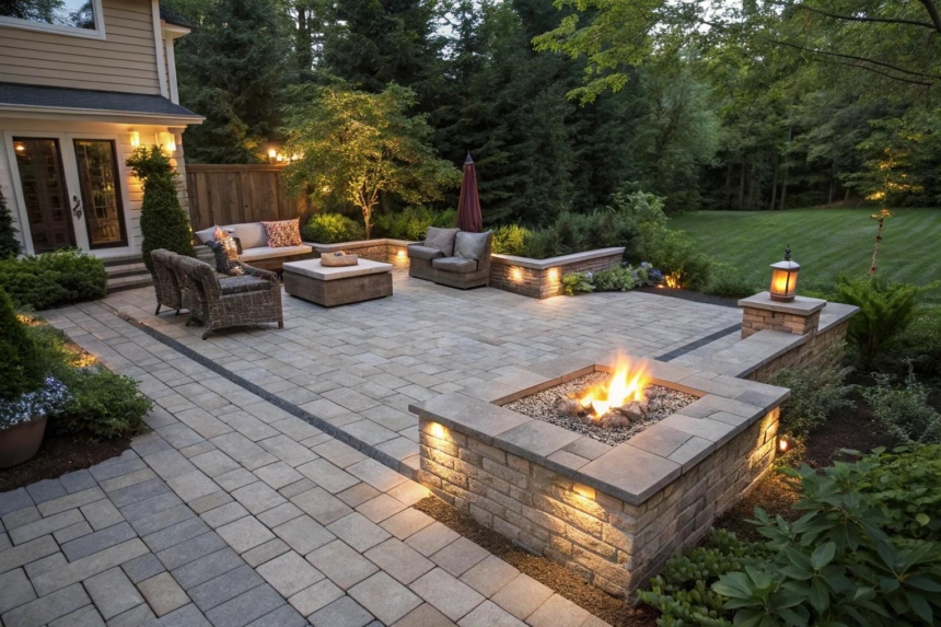 11+ Inspiring Square Paver Patio with Fire Pit Ideas
