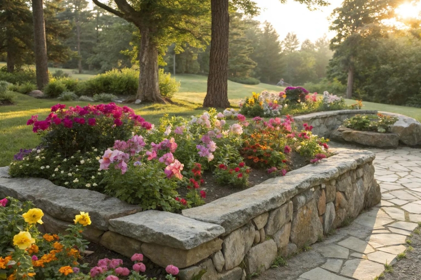 21+ Stunning Stone Flower Bed Ideas