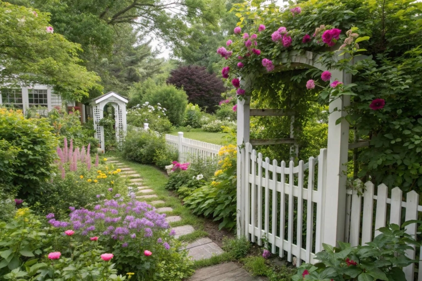 18+ Charming Backyard White Fence Ideas
