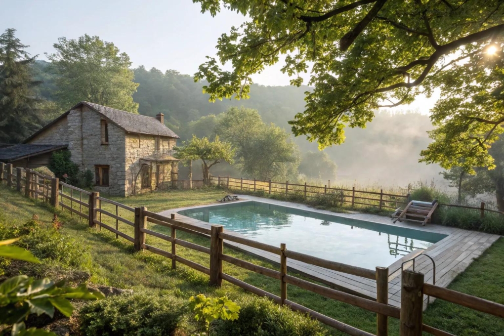 19+ Charming Farmhouse Rustic Pool Fence Ideas