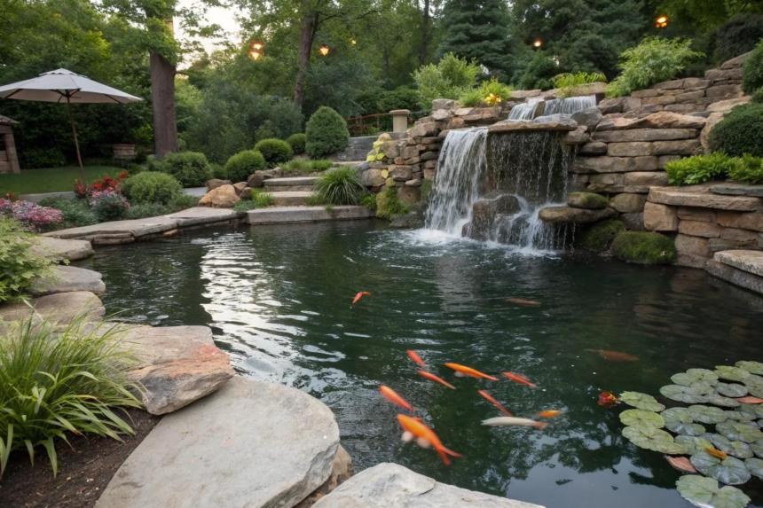 18+ Stunning Koi Pond Ideas with Waterfall