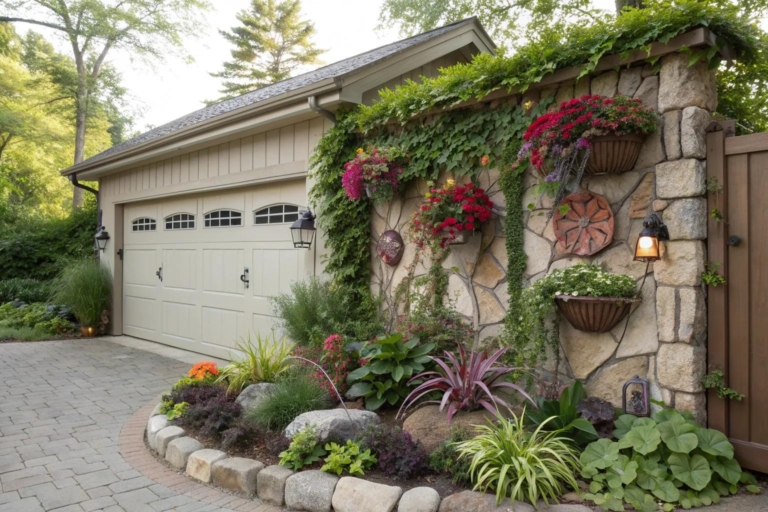 19+ Inspiring Landscaping Ideas for Garage Walls