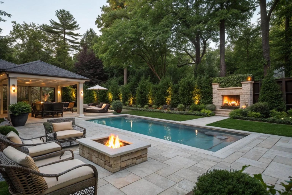 13+ Inspiring Pool with Fire Pit Ideas