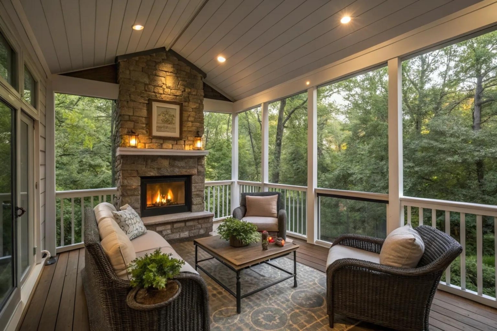20+ Cozy Small Screened Porch with Fireplace Ideas